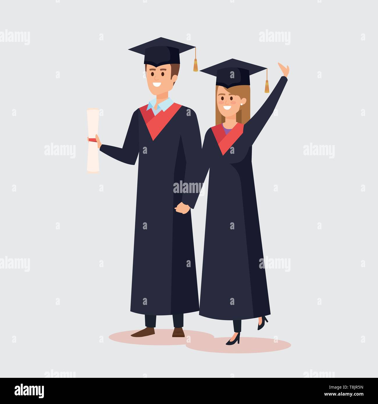 woman and man graduation together wearing rope and cap Stock Vector ...