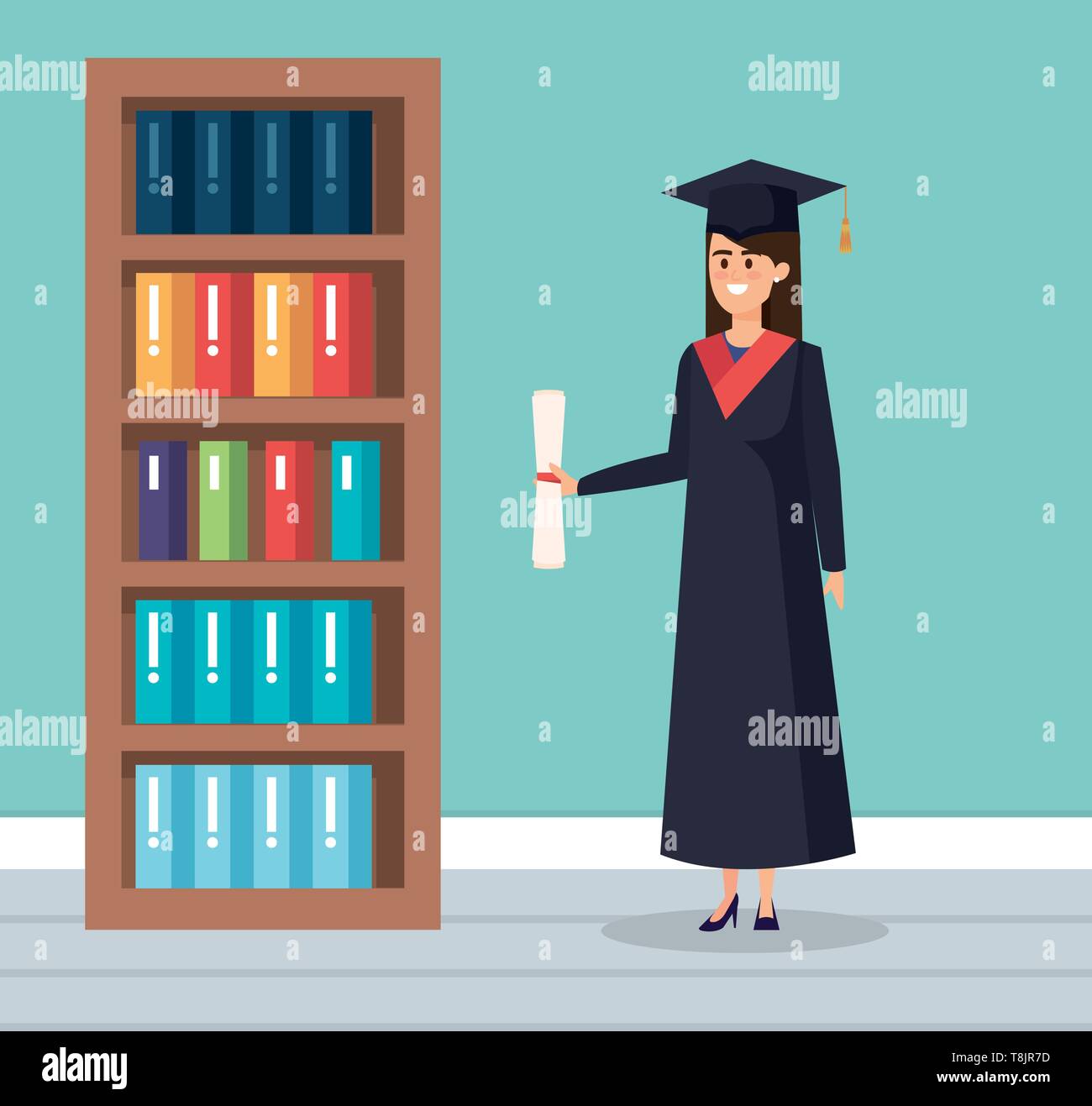 woman univerity graduation with rope and diploma in the hand Stock ...