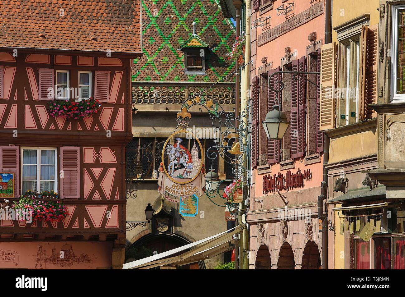 France, Haut Rhin, Colmar, The Grand Rue de Colmar, Sign, glazed tiles ...