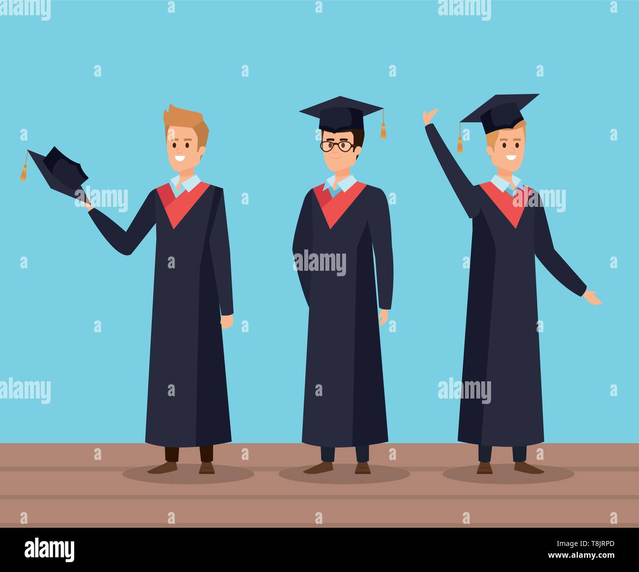 men university friends graduation with rope and cap Stock Vector Image ...