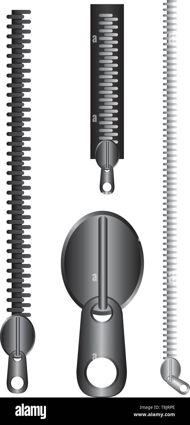 black and silver zip isolated over white background vector Stock Vector ...