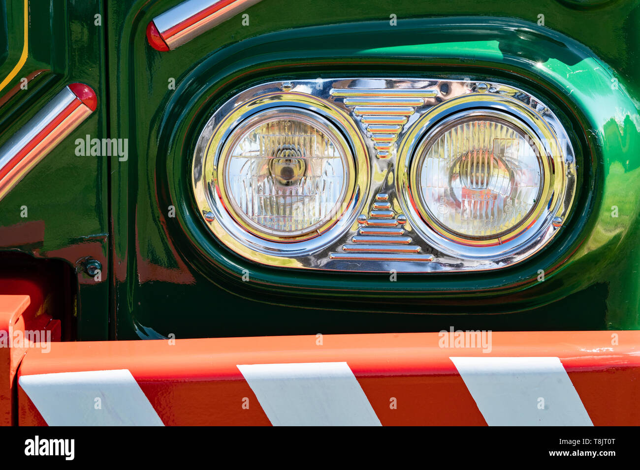 Close-up of the headlight on a Foden S40 Low Loader truck, 1970 with ...