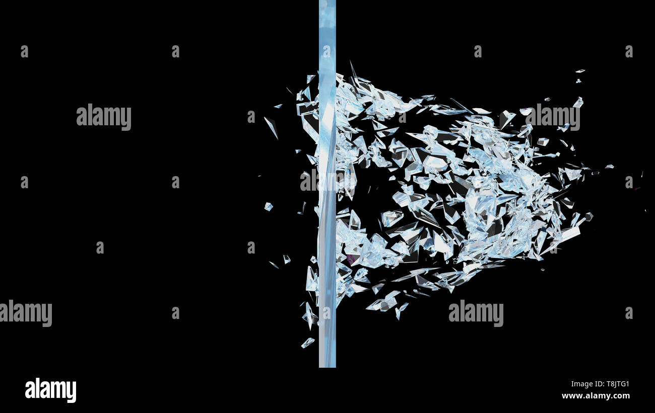 Abstract broken glass into pieces. Wall of glass shatters into small ...