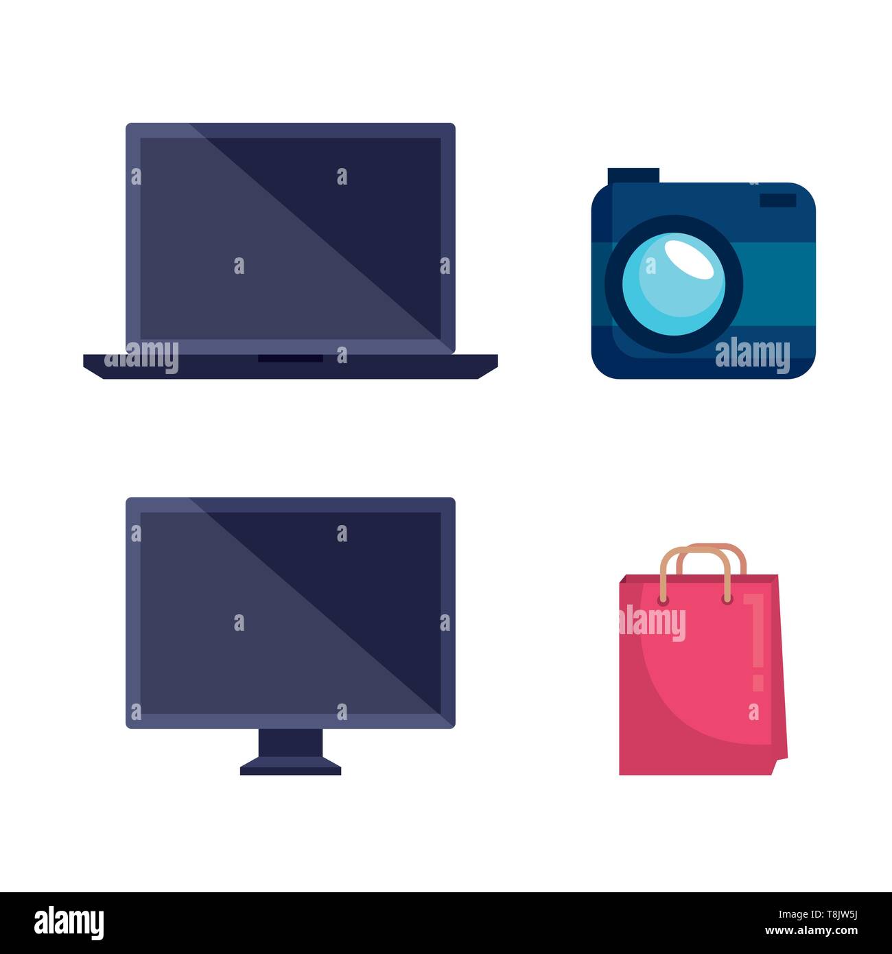 set of electronic laptop with computer and camera technology Stock ...