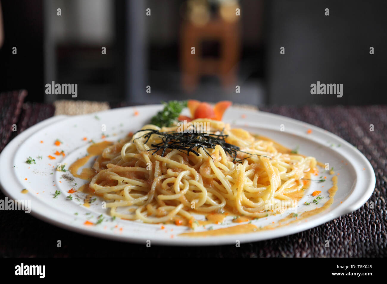 Japanese pasta Mentaiko spaghetti Stock Photo - Alamy
