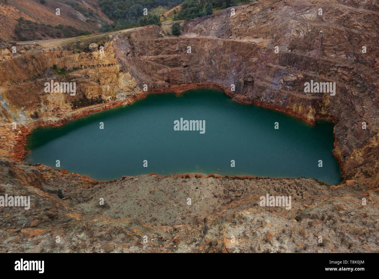 The former open cut mine at Iron Blow now filled with water viewed from ...