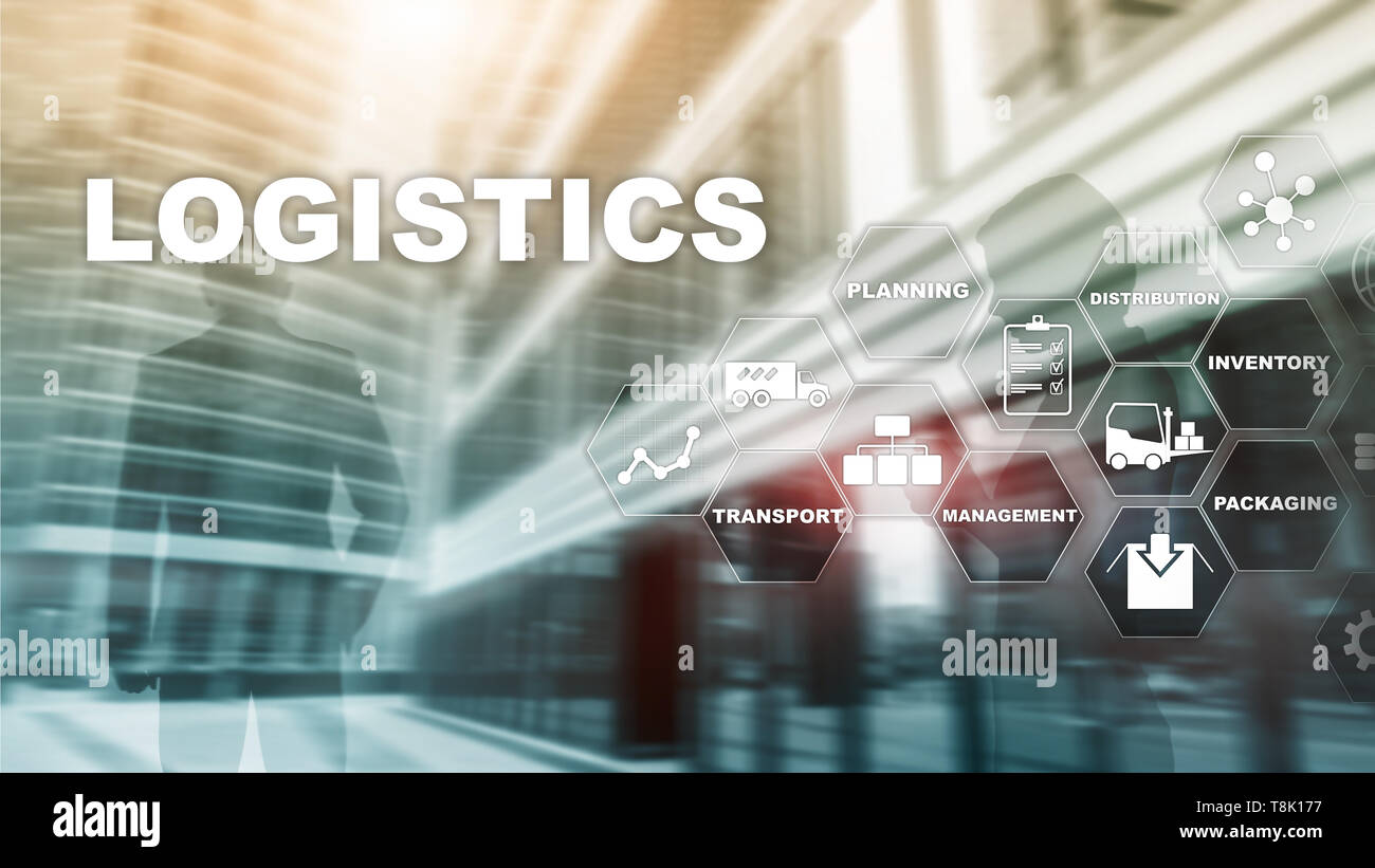 Logistic and transport concept. Businessman shows logistics diagram ...