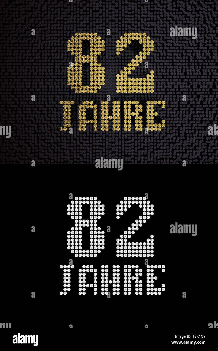 German golden number eighty-two years (number 82 years) dotted font ...