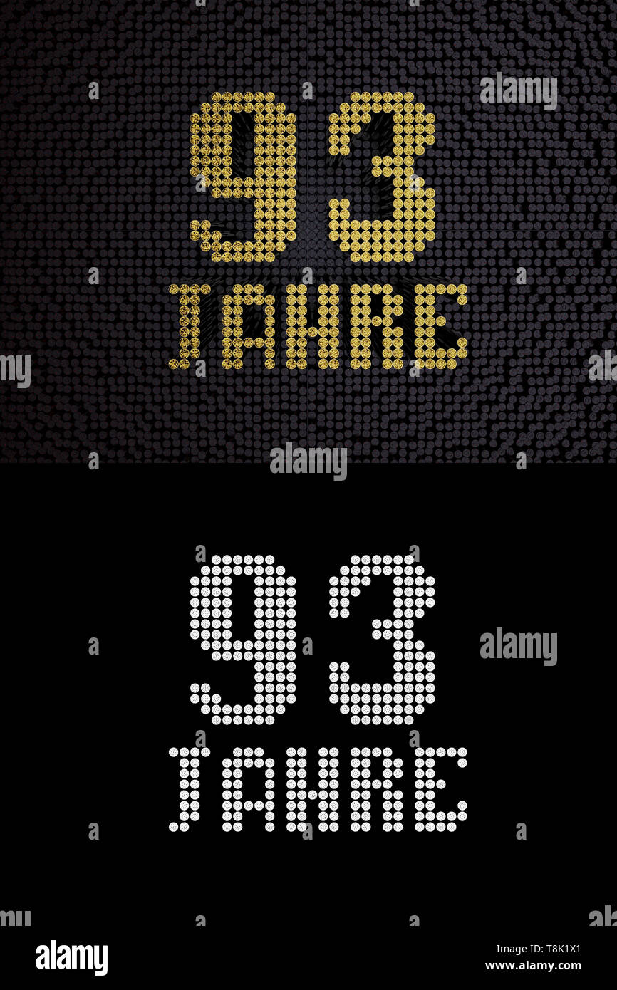 German golden number ninety-three years (number 93 years) dotted font ...