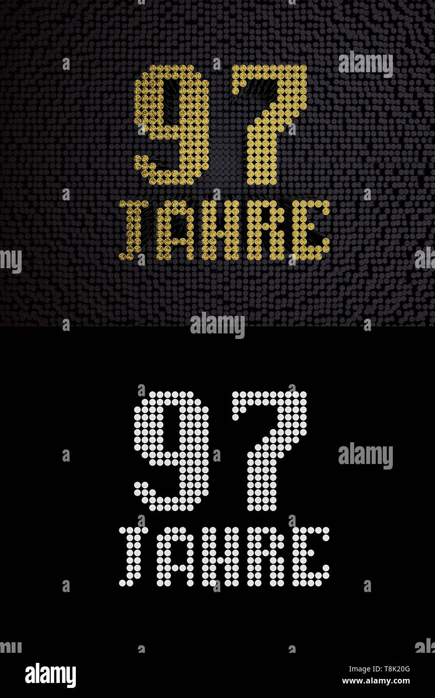 German golden number ninety-seven years (number 97 years) dotted font ...