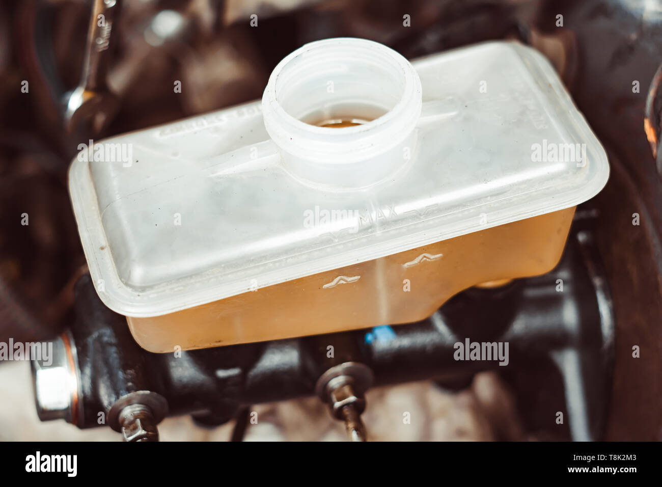 car maintenance, check the level of brake and clutch fluid Stock Photo ...