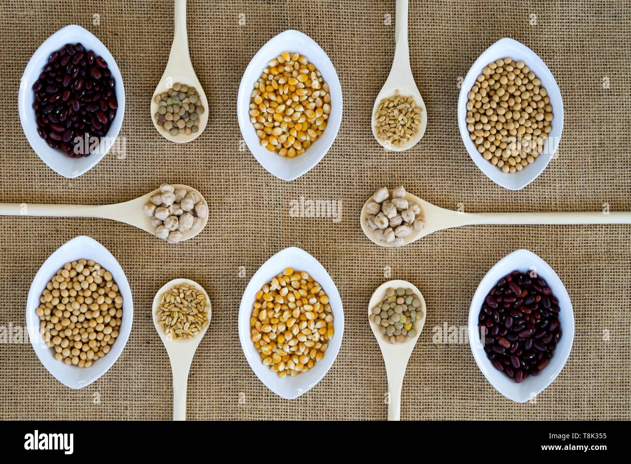 Collection of different grains in spoons and bowls Stock Photo - Alamy