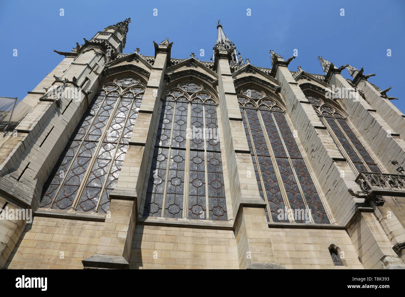 Detail of big glass windows of Holy Chapel also called Sainte-Chapelle ...