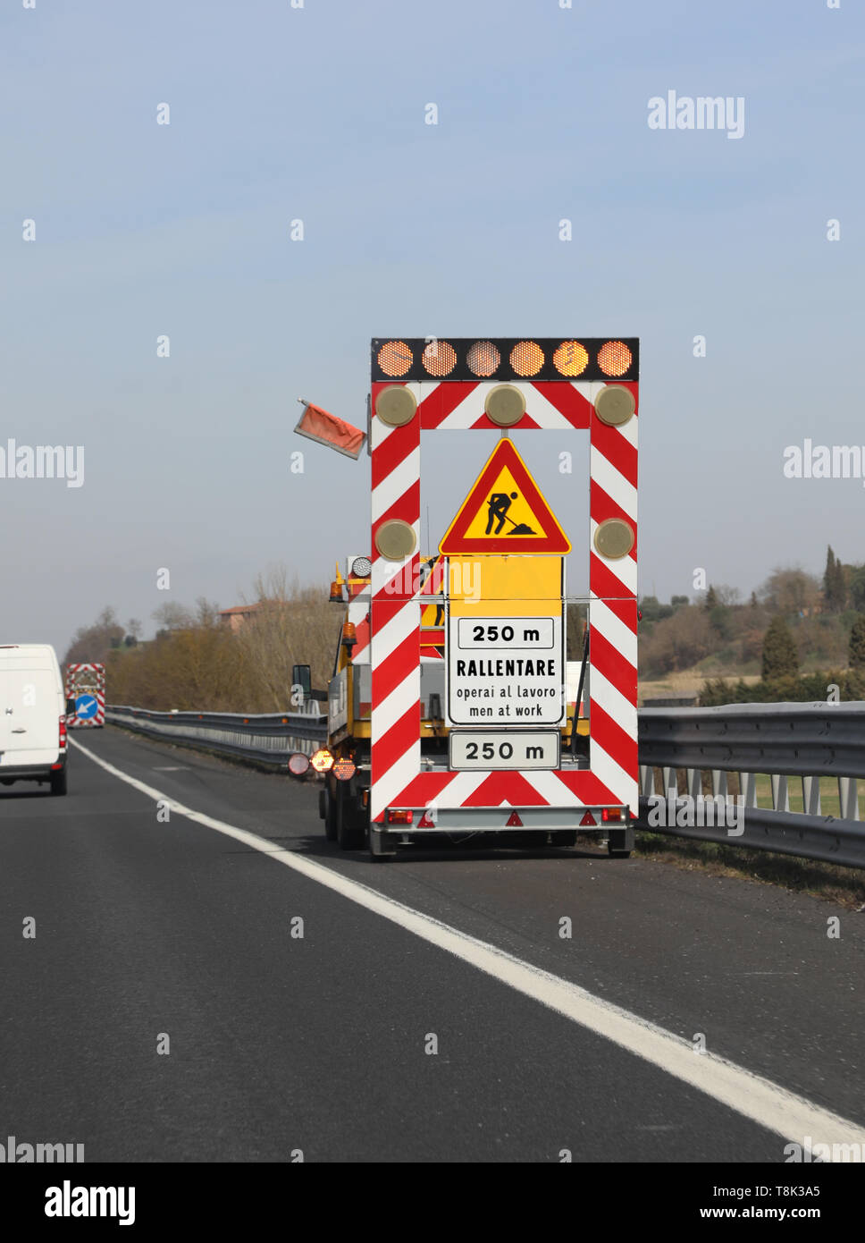 truck and road works on the motorway without worker and the italian ...