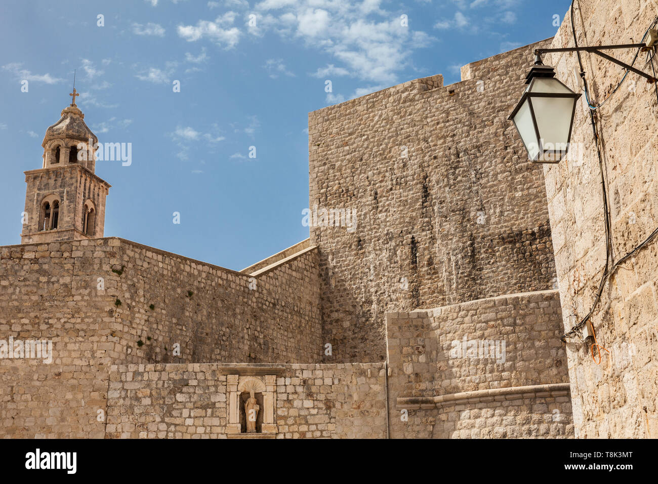 Inner part of Ploce gate and Dominican monastery tower at the beautiful ...
