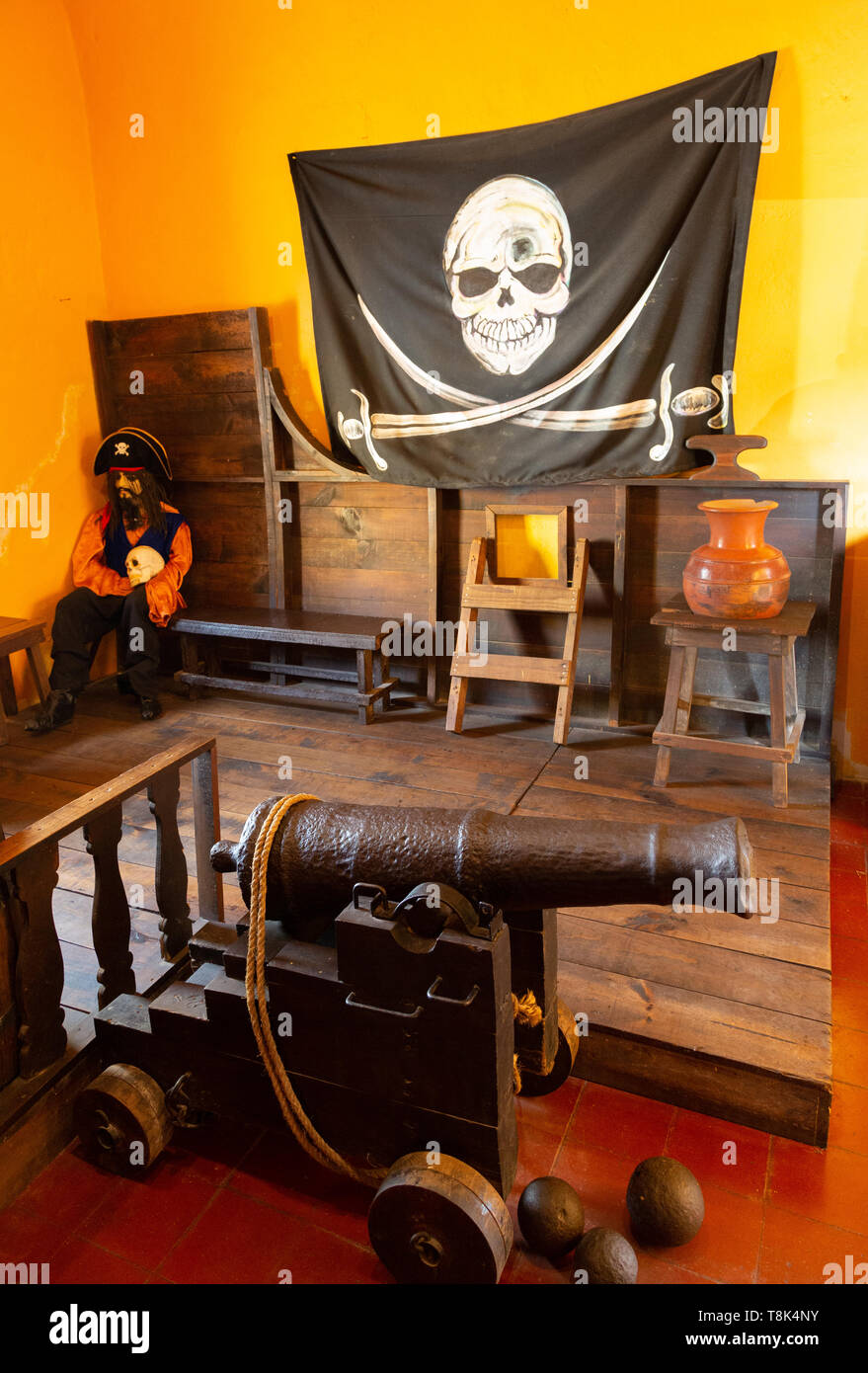 Pirates; Pirate memorabilia including cannon and skull and crossbones ...