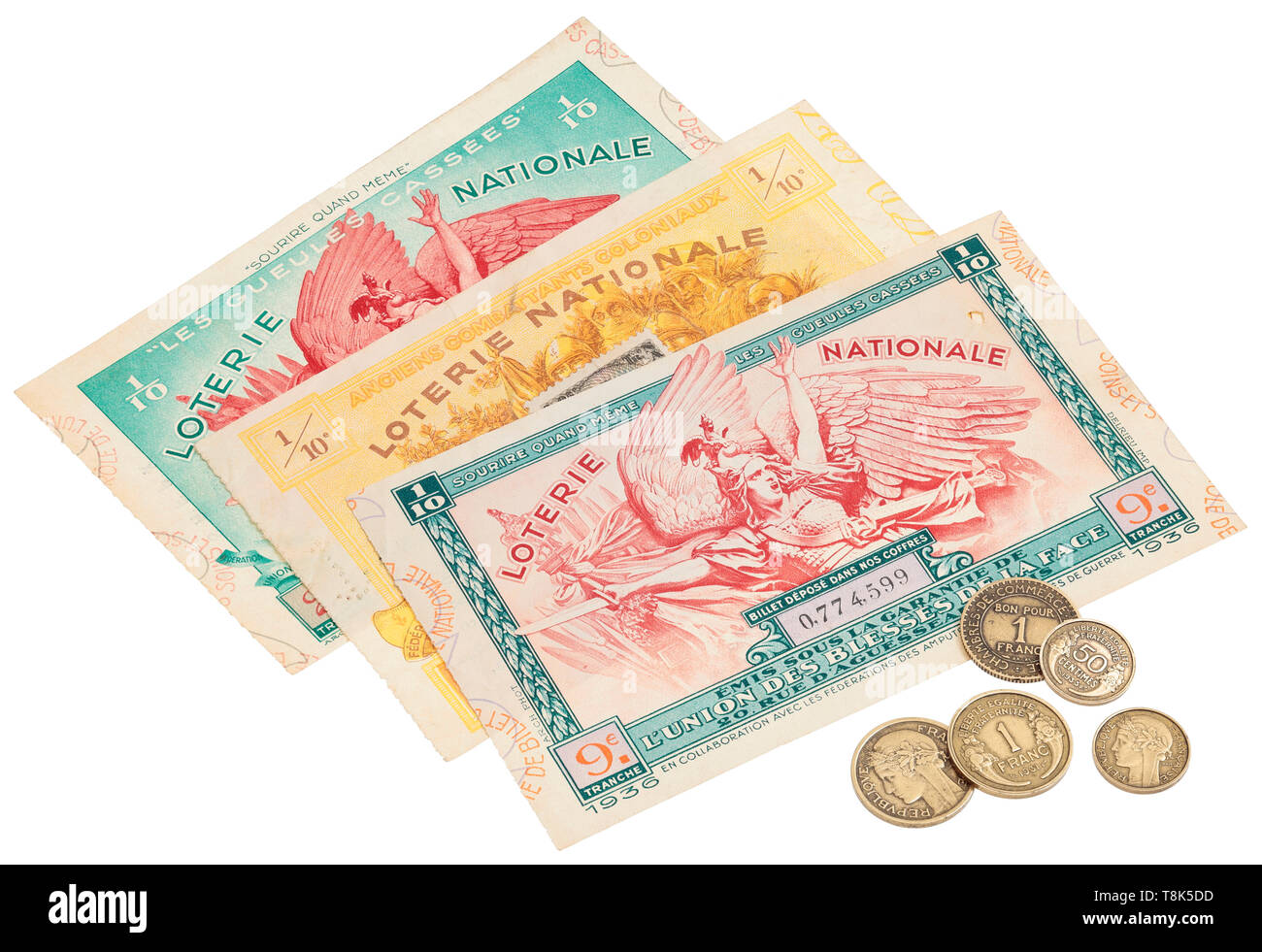 French Lottery Tickets and Francs from the 1930s Stock Photo - Alamy