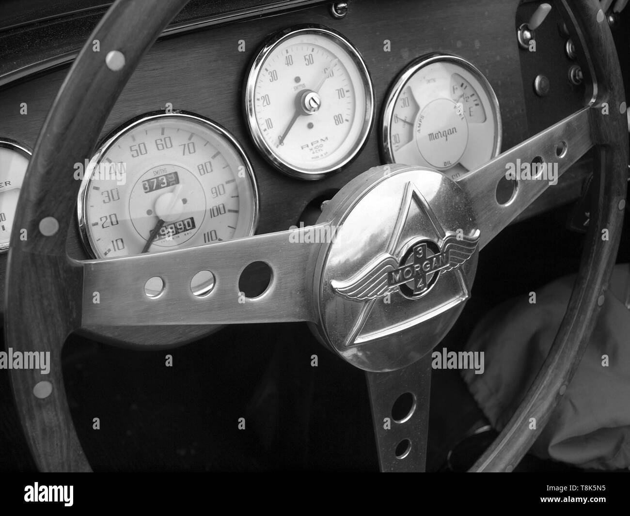 Morgan steering wheel detail Black and White Stock Photos & Images - Alamy