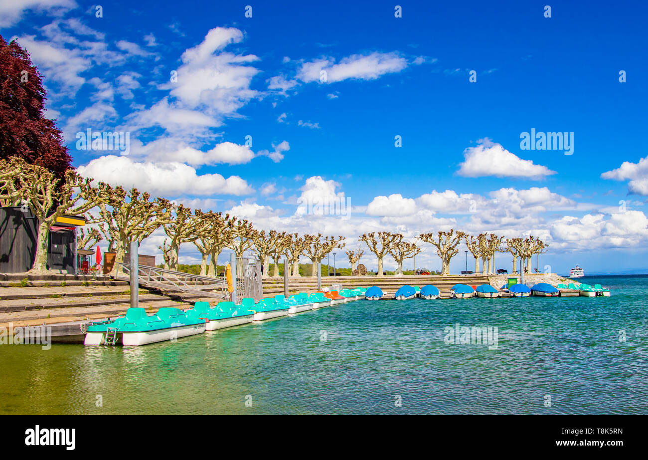 The city Constance on the Lake Constace, Bodensee. The view of port ...