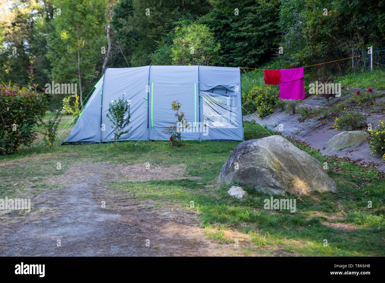 A large grey tent on a campsite Stock Photo - Alamy