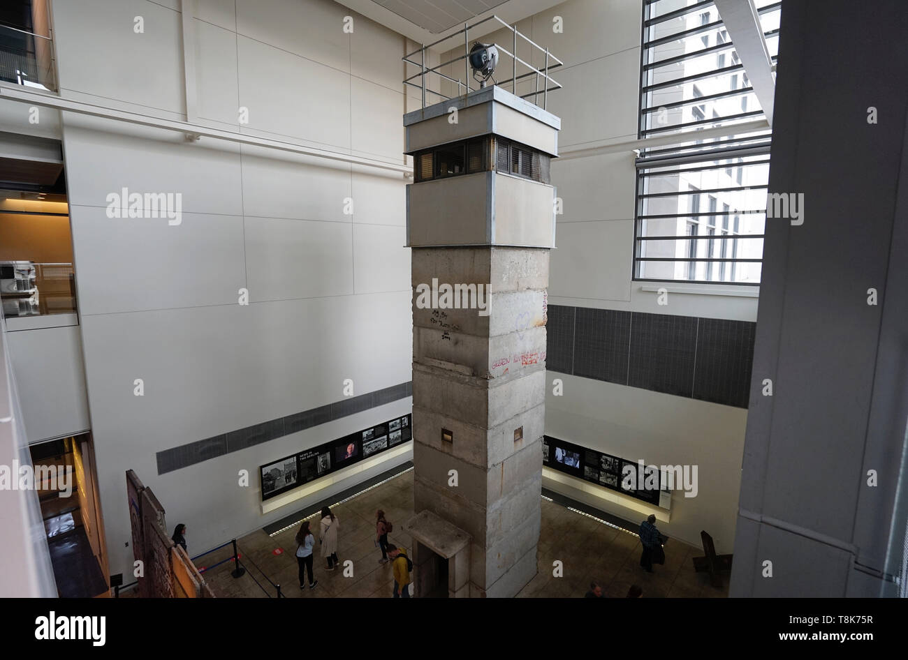 Watchtower of Berlin Wall with a section of Berlin Wall display in ...
