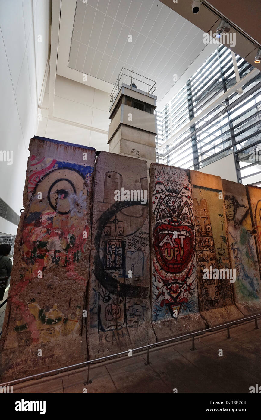 Watchtower of Berlin Wall with a section of Berlin Wall display in ...