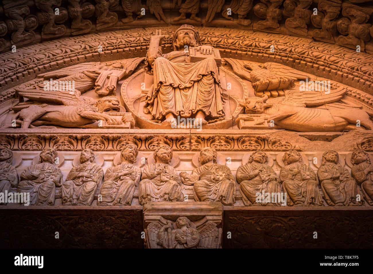 West portal of Cathedral of Saint Trophime in Arles. Tympanum shows ...