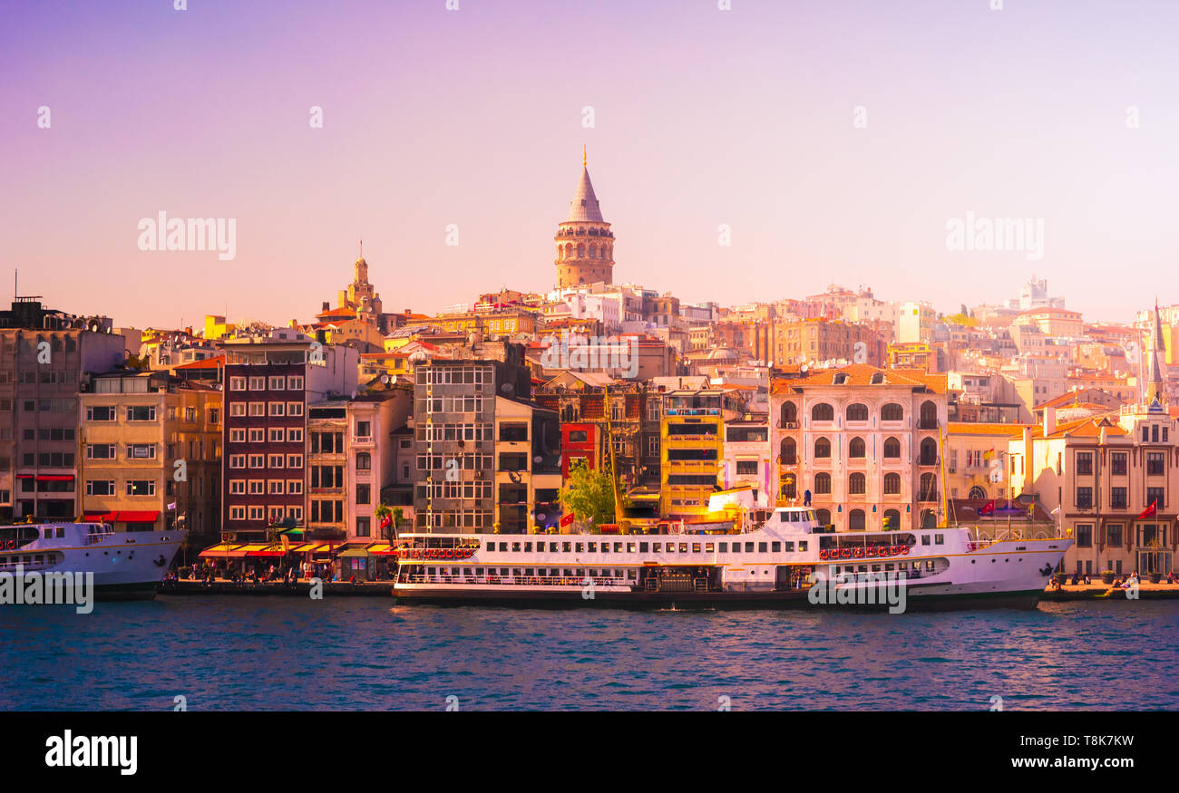 Istanbul cityscape in Turkey with Galata Tower, 14th-century city ...
