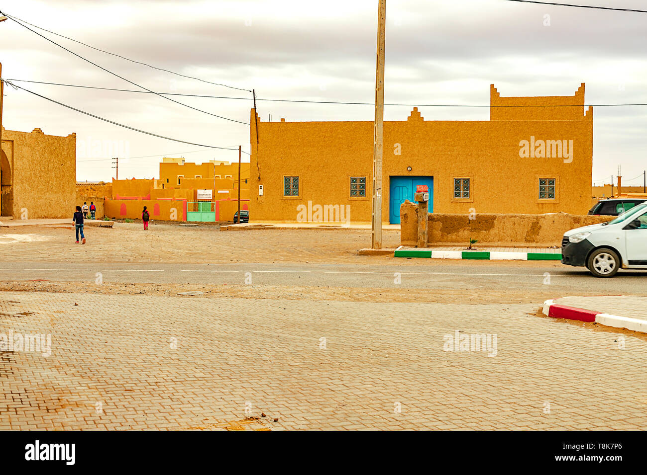 Sahara Desert, Morocco - buildings and streets of the city of Merzouga ...