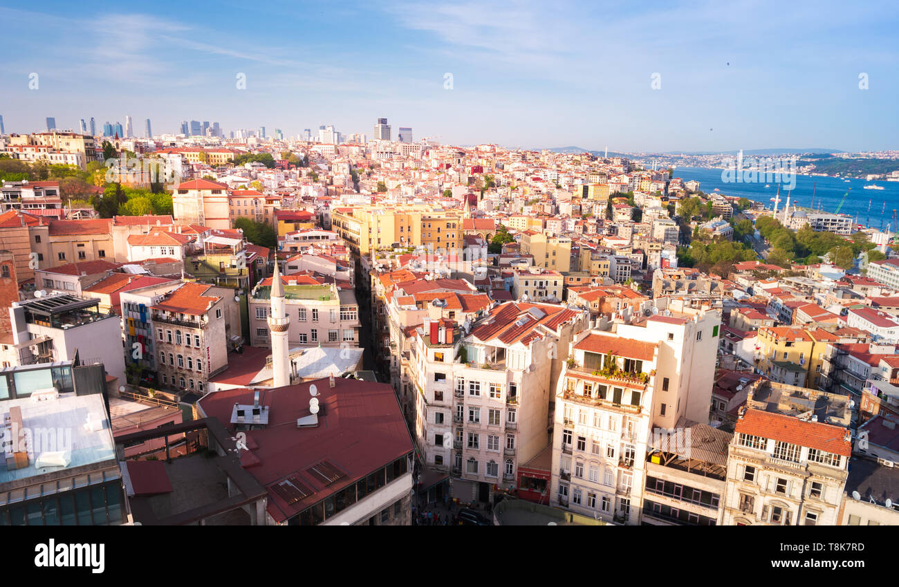 Istanbul at sunset, Turkey. Istanbul skyline in sunlight. Aerial ...