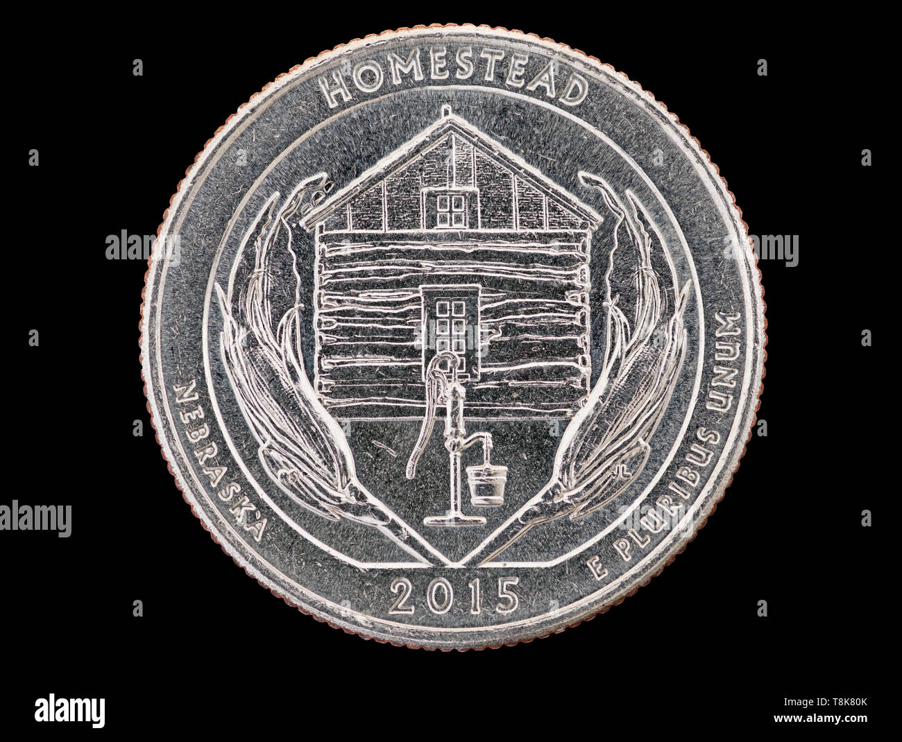 homestead Nebraska commemorative US quarter coin on black background ...
