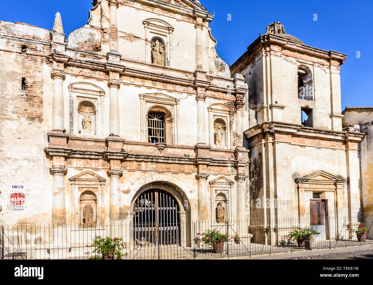 Antigua, Guatemala - April 14, 2019: Facade of San Agustin church ruins ...