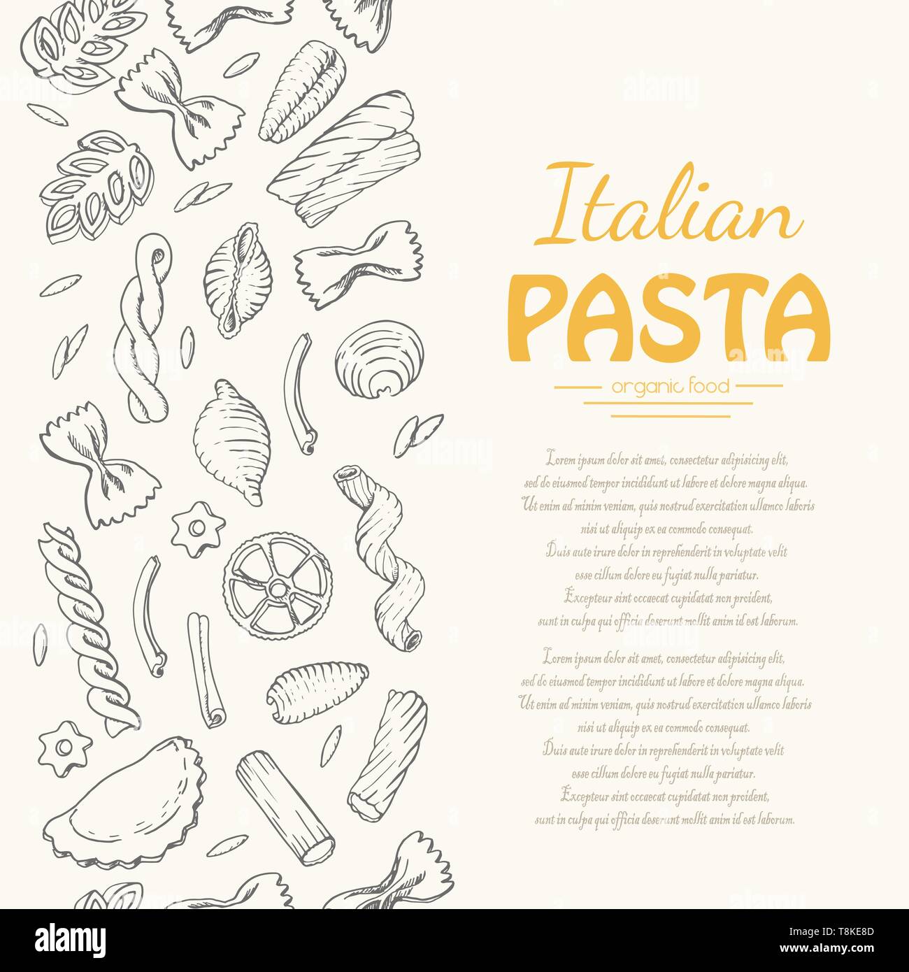 Vertical seamless pattern with Italian pasta. Vector illustration for ...