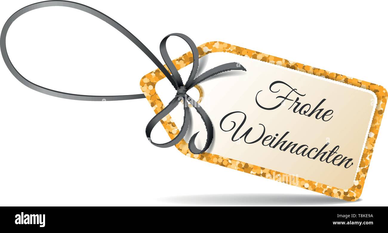 Merry christmas tag with golden glitter and black ribbon Stock Vector ...