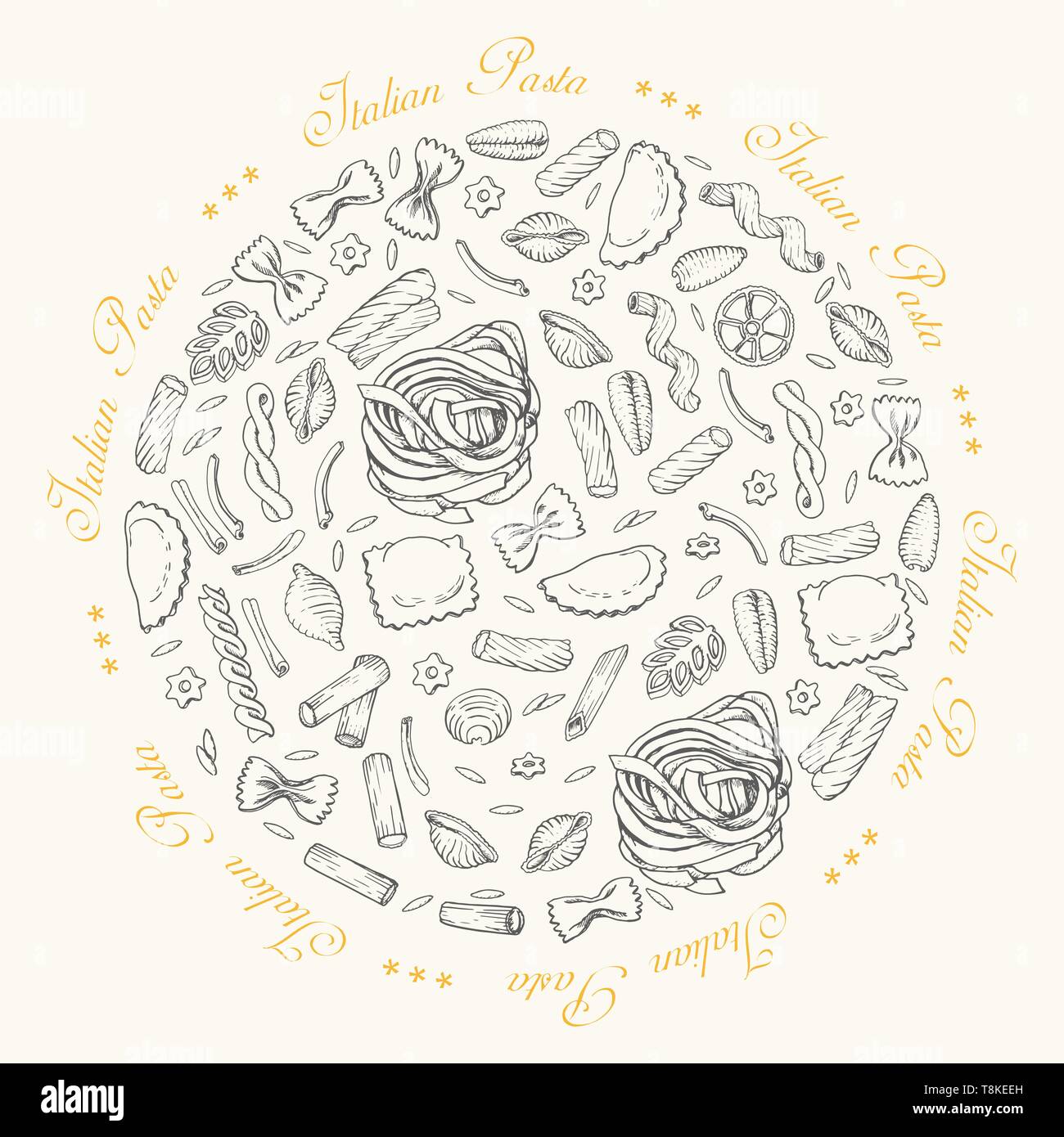 Isolated Italian pasta in a circle. Vector illustration for your design ...