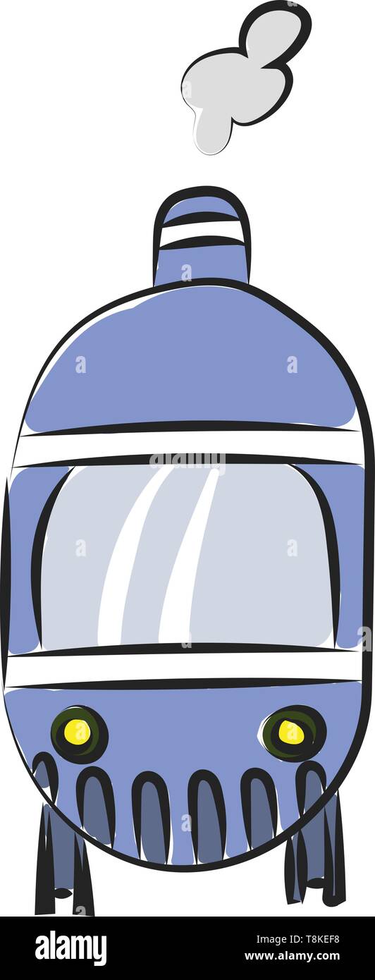 Painting of the train locomotive front view and emitting smoke through ...