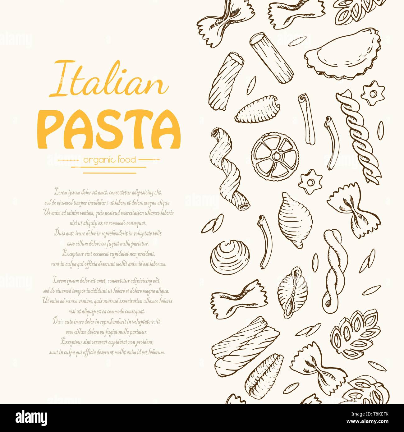Vertical seamless pattern with Italian pasta. Vector illustration for ...