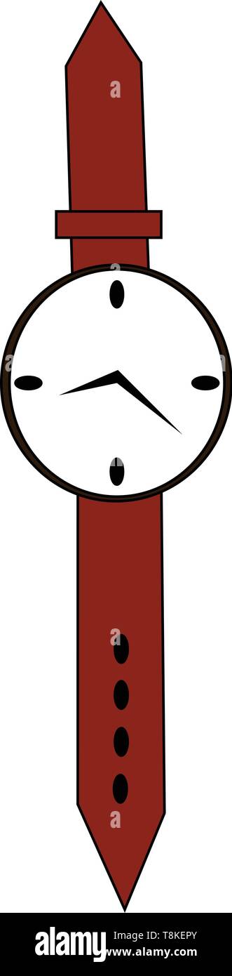 Painting of a simplistic and traditional analog wristwatch with a brown ...