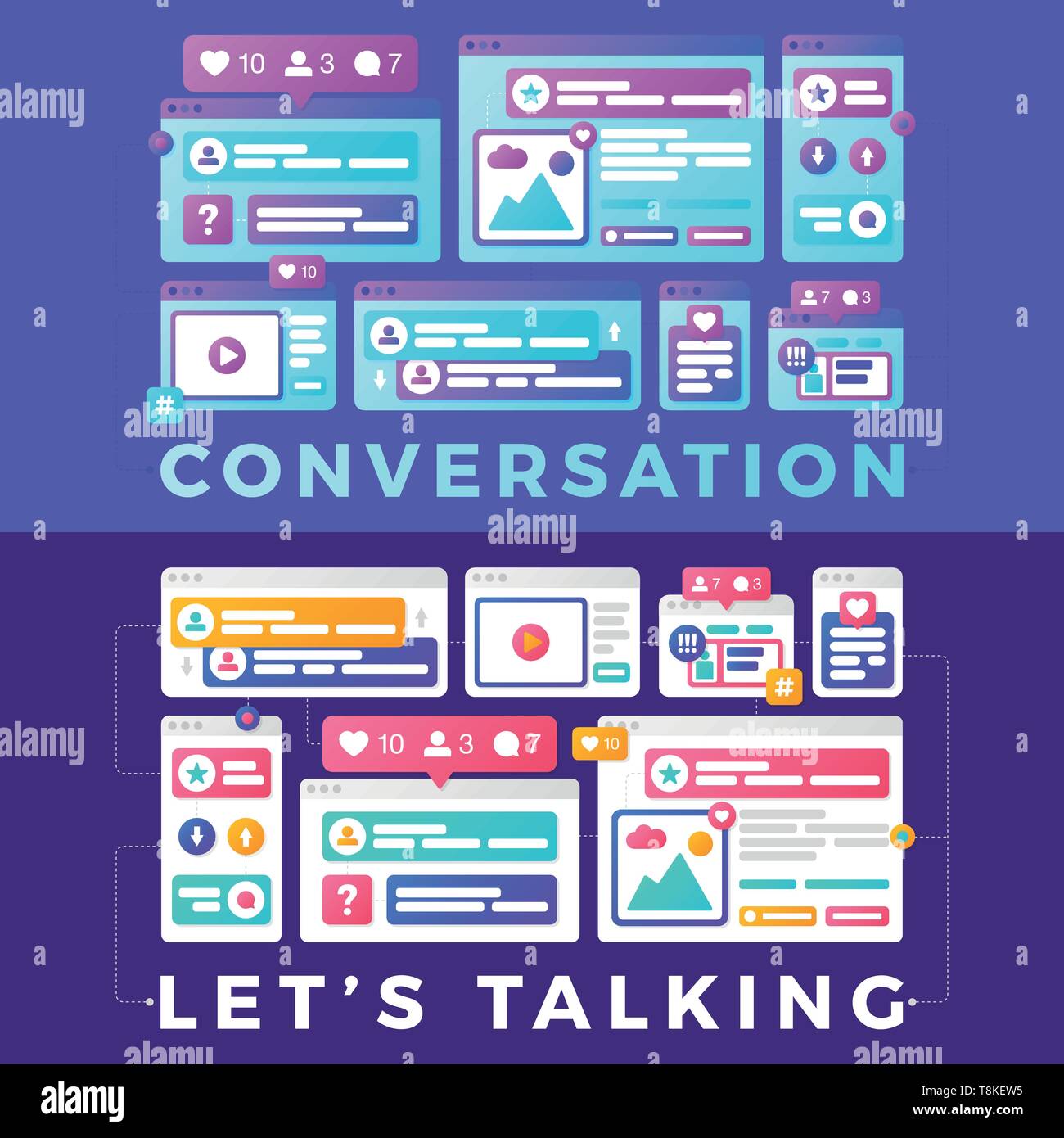 Vector illustration of a social media communication concept. The word ...