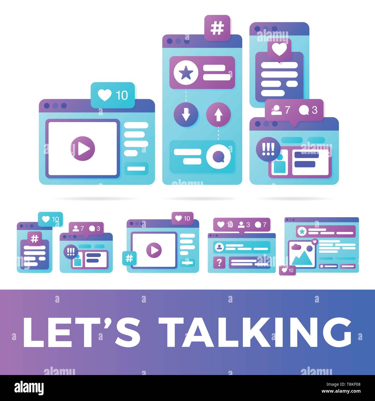 Set Vector illustration of a social media communication concept. social ...