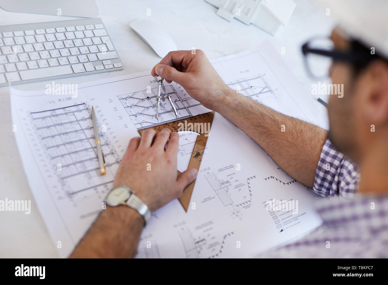 Engineer Drawing Scheme Closeup Stock Photo - Alamy