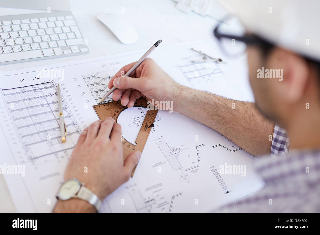 Engineer Drawing Scheme Close up Stock Photo - Alamy