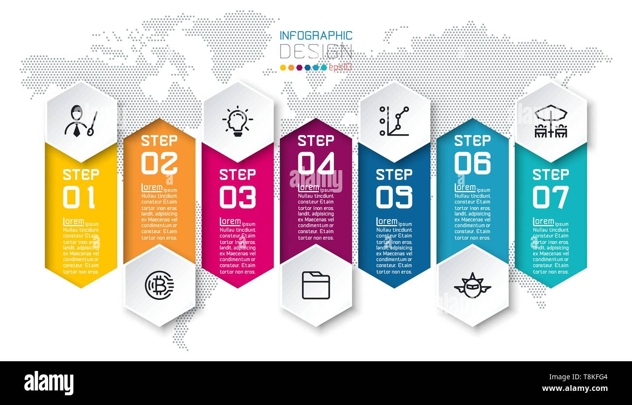 Seven colorful bars with business icon infographics Stock Vector Image ...