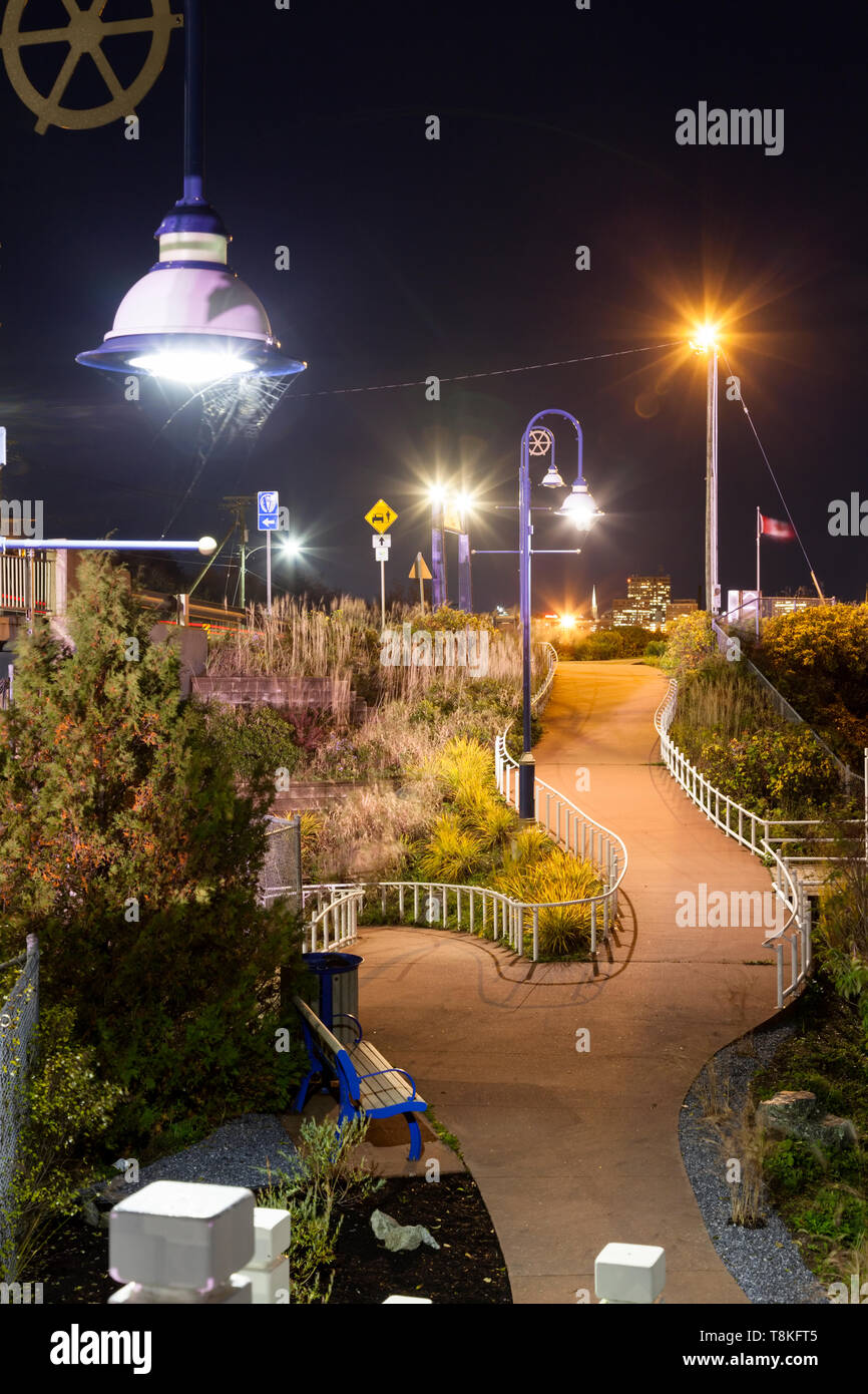 The Reversing Falls Lookout Point park at night in Saint John, New ...