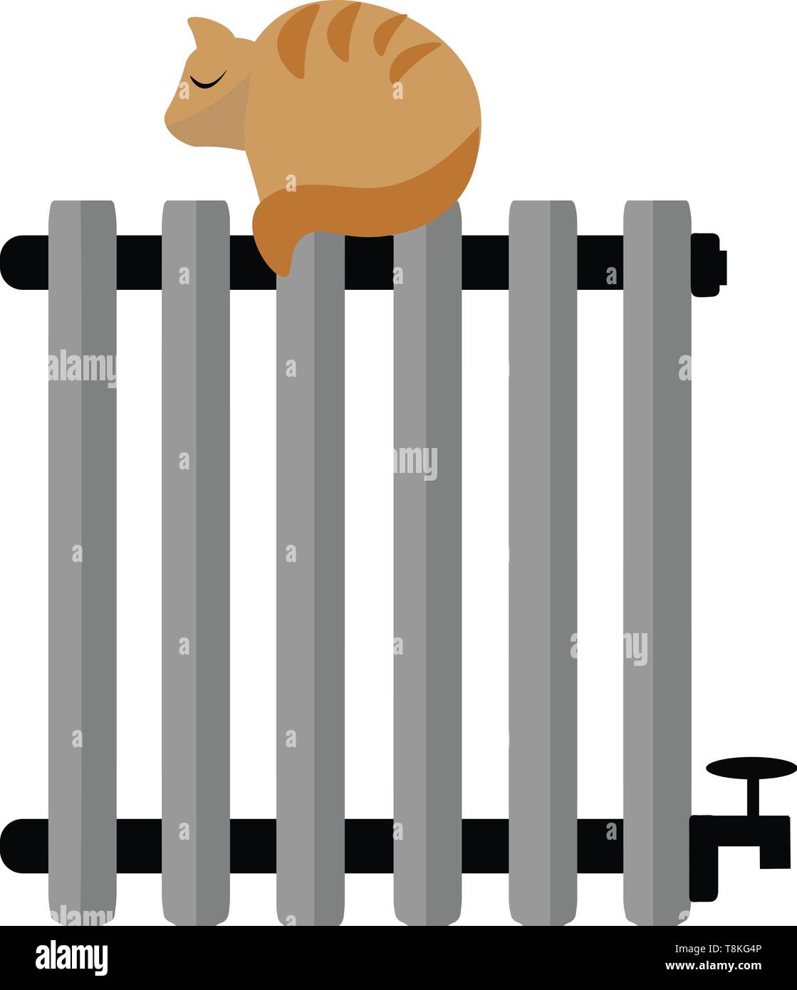 It is an image of a cat sitting on a heating radiator, vector, color ...