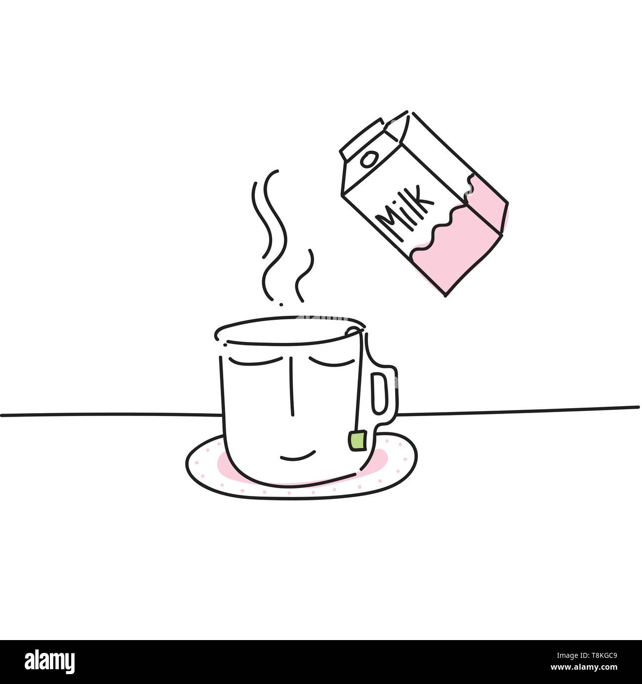 Coffee served with milk is called white coffee., vector, color drawing ...