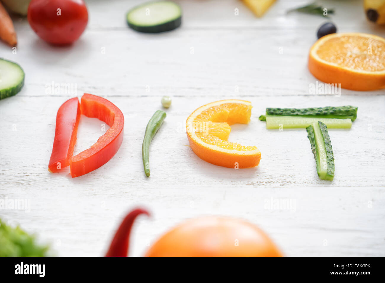 Word diet made of fruit and vegetables hi-res stock photography and ...