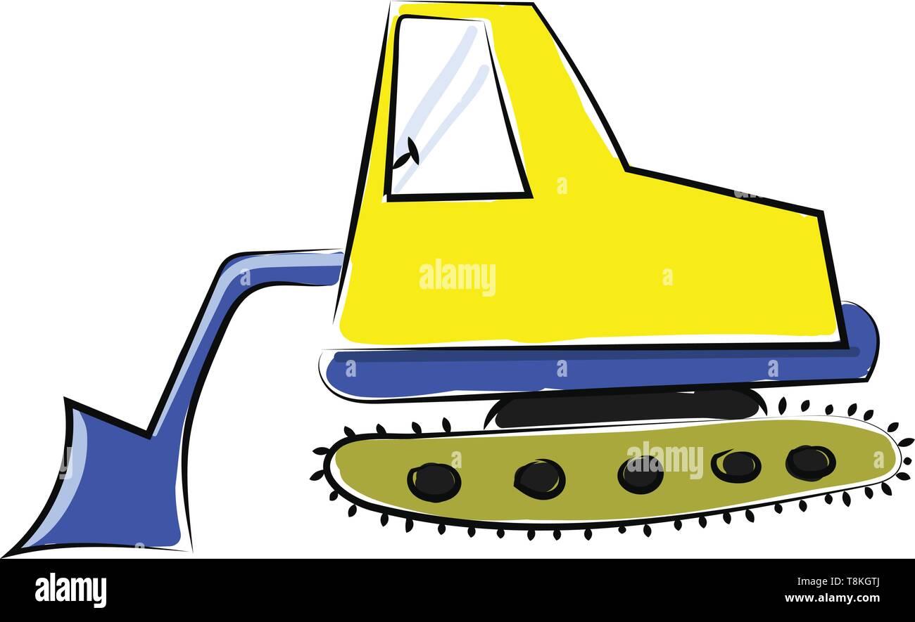 A color drawing of a yellow and blue excavator, vector, color drawing ...