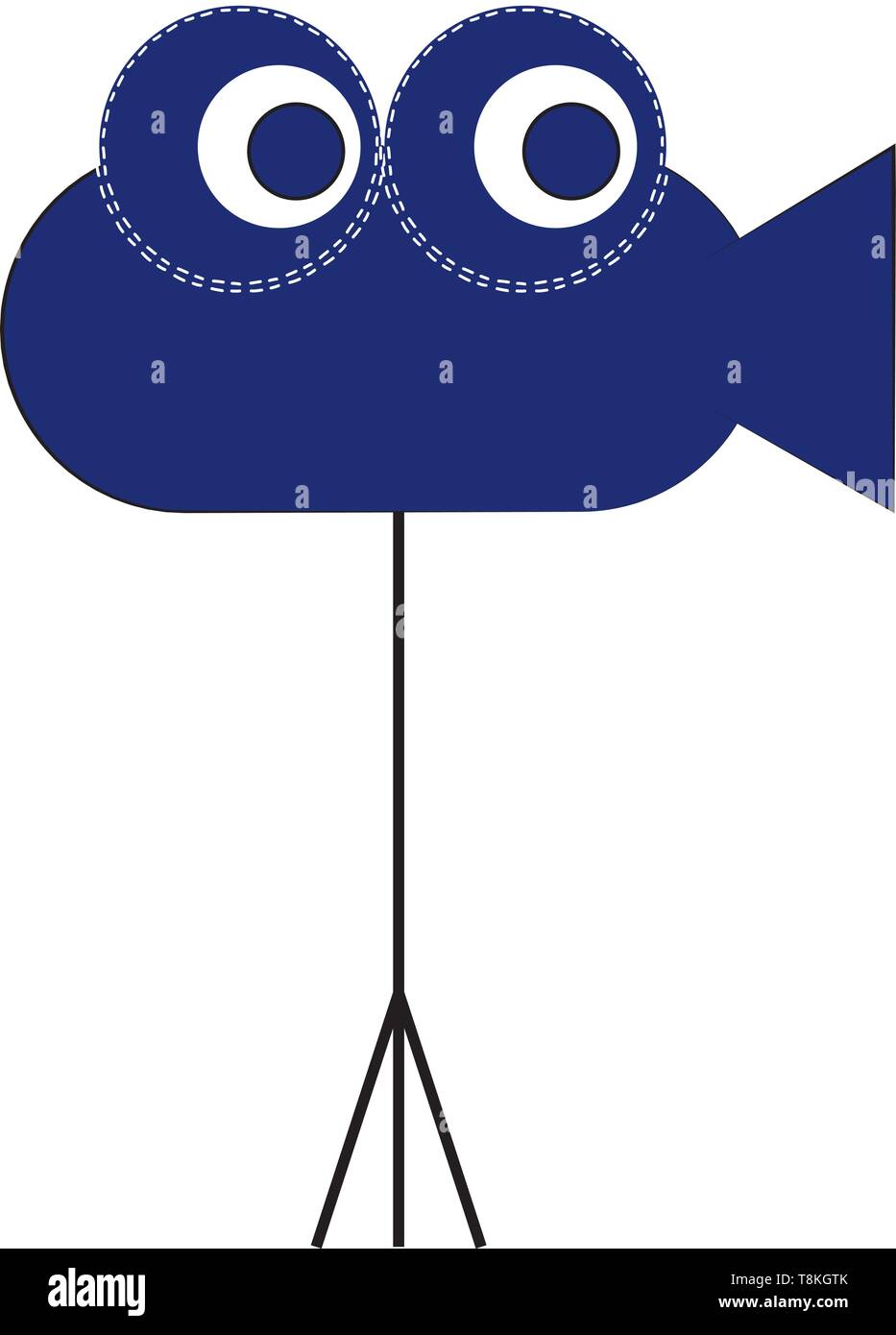 A color illustration of a blue colored camera on a black stand, vector ...