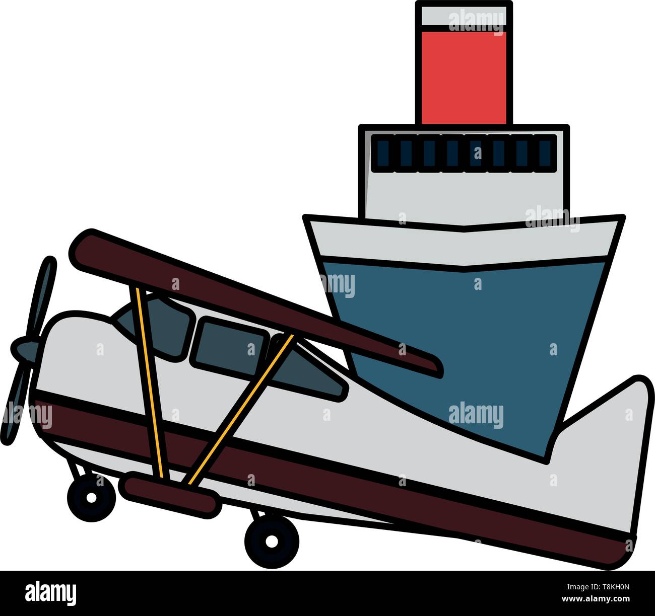 cruise ship travel with small plane vector illustration design Stock ...